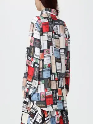 Moschino Relaxed Fit Graphic Print Shirt In Pure Silk With Long Sleeves