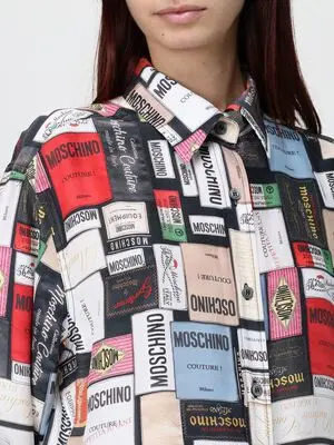 Moschino Relaxed Fit Graphic Print Shirt In Pure Silk With Long Sleeves