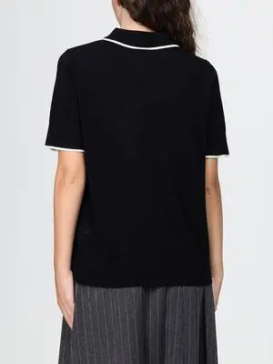 Karl Lagerfeld Knitted Polo Shirt In 100% Merino Wool With Contrast Trims - Black