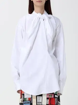 Moschino Pussy-bow Stretch Cotton Blouse With Dropped Shoulders