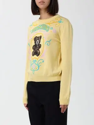 Moschino Teddy Bear Jacquard Logo Crewneck Jumper In 100% Merino Wool - Yellow