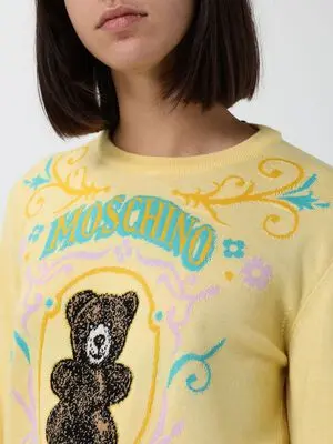 Moschino Teddy Bear Jacquard Logo Crewneck Jumper In 100% Merino Wool - Yellow