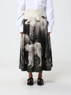 Moschino Graphic Print A-line Cotton Midi Skirt With Asymmetrical Hem