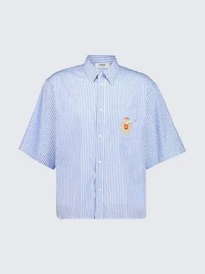 Celine Striped Cotton Short-sleeve Shirt With Embroidered Logo