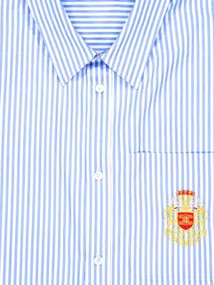 Celine Striped Cotton Short-sleeve Shirt With Embroidered Logo
