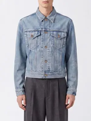 Celine Bleached Jacket With Patch Pockets And Metal Buttons - Denim