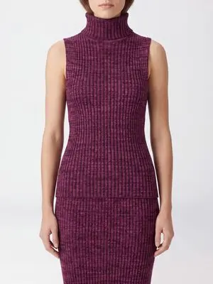 Rabanne Sleeveless Ribbed Knit Turtleneck Top In Virgin Wool And Silk With A Slim Fit
