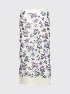 Rabanne Floral Jersey Midi Pencil Skirt With High Waist And Lace Inserts