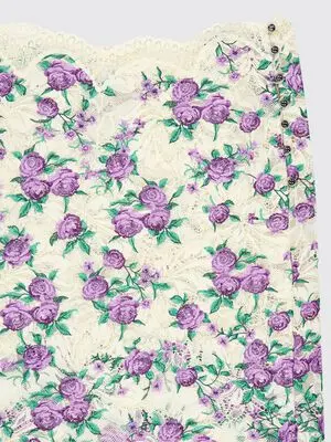 Rabanne Floral Jersey Midi Pencil Skirt With High Waist And Lace Inserts