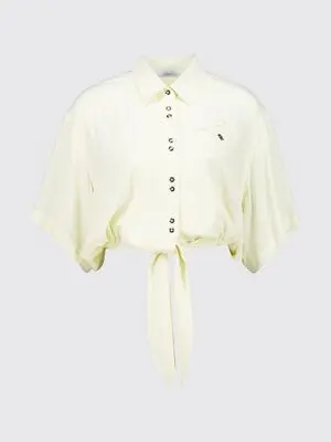 Rabanne Cropped Silk-blend Shirt With Embroidered Logo And Tie-hem - White