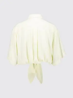 Rabanne Cropped Silk-blend Shirt With Embroidered Logo And Tie-hem - White