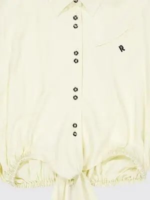 Rabanne Cropped Silk-blend Shirt With Embroidered Logo And Tie-hem - White