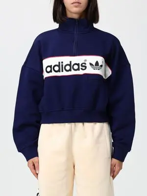 ADIDAS ORIGINALS Half-zip High Neck Sweatshirt In A Relaxed Fit Cotton Blend - Blue