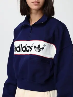 ADIDAS ORIGINALS Half-zip High Neck Sweatshirt In A Relaxed Fit Cotton Blend - Blue