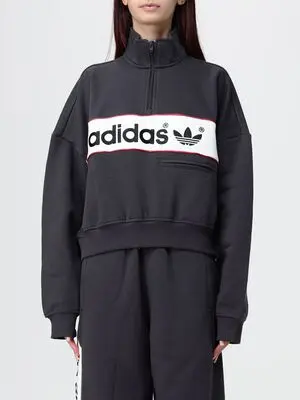 ADIDAS ORIGINALS Half-zip High Neck Sweatshirt In A Relaxed Fit Cotton Blend - Black