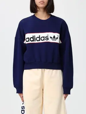ADIDAS ORIGINALS Relaxed Fit Crewneck Sweatshirt In Cotton Blend With Contrast Logo - Blue