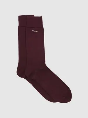 REISS Milo Cotton-blend Script-logo Socks - Bordeaux