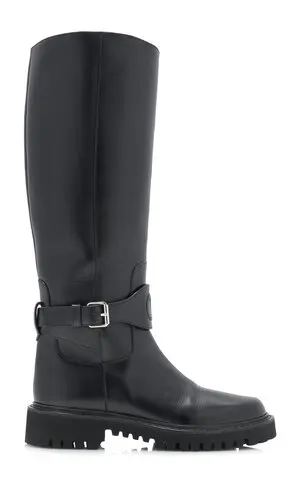 Valentino Garavani V-logo Leather Knee Boots - Black