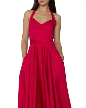 Black Halo Noelle Cotton Stretch Halter Dress