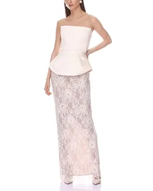 BRONX AND BRONCO Strapless Satin & Lace Maxi Dress
