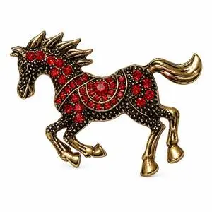 BY OZGE Red / Gold Crimson Spirit Red Crystal Equestrian Statement Brooch Red - Red/gold