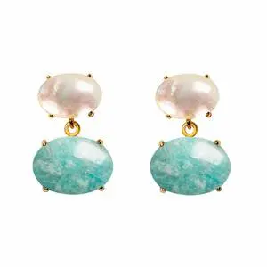 CRYSTALLINE JEWELLERY Blue / White Pearl & Amazonite Earrings - Blue/white