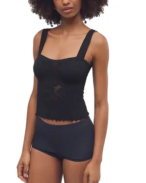 Free People Heirloom Lace Square Neck Camisole - Black