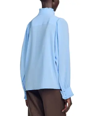 Sandro Hortense Silk Ruffled Shirt - Sky Blue