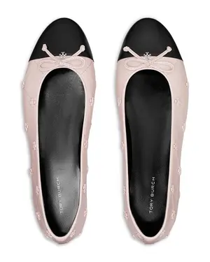 Tory Burch Bunny Knot Cap Toe Leather Ballet Flats - Rose/black