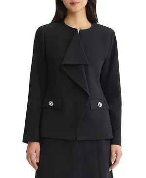 Ming Wang Stretch Deco Crepe Drape Front Jacket - Black