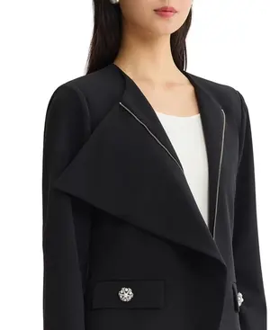 Ming Wang Stretch Deco Crepe Drape Front Jacket - Black