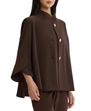 Ming Wang Button Front Bell Sleeve Deco Crepe Jacket - Dark Umber