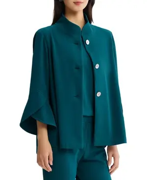 Ming Wang Button Front Bell Sleeve Deco Crepe Jacket