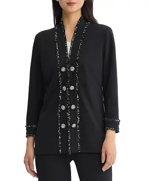 Ming Wang Plus Stretch Deco Crepe Eyelash Jacket - Black/ivory