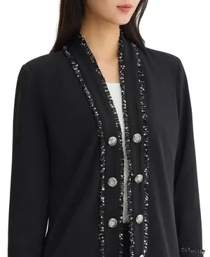 Ming Wang Plus Stretch Deco Crepe Eyelash Jacket - Black/ivory