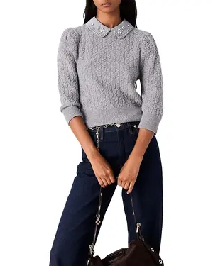 Maje Miniossa Wool Cable Knit Sweater
