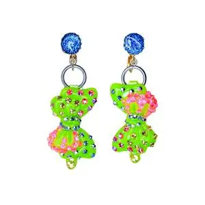 ACID CAT Immortalized Bow Rhinestone Nineties Vintage Barrette Earrings - Green