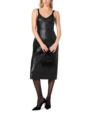 French Connection Dessa Faux Leather V Neck Dress