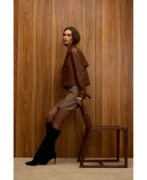 French Connection Naya Herringbone Mini Skirt - Chestnut Brown