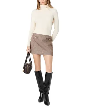 French Connection Naya Herringbone Mini Skirt - Chestnut Brown