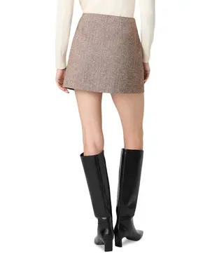 French Connection Naya Herringbone Mini Skirt - Chestnut Brown