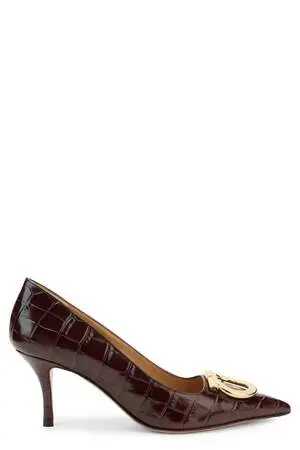 FERRAGAMO Croc-print Calfskin Leather High-heel Pumps With Front Detail