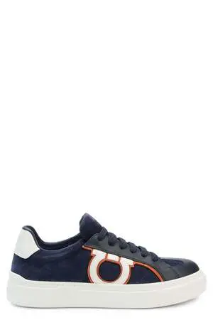 FERRAGAMO Suede High-top Sneakers With Contrast Leather Details And Lace-up Closure - Blue