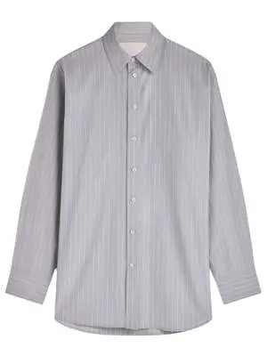 Phoebe Philo Pinstripe Cotton Shirt With High Collar And Pleated Sleeve Detail - Grey