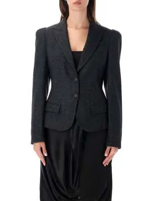 7 For All Mankind Structured High-shoulder Tailored Blazer With Defined Waist - Grigio