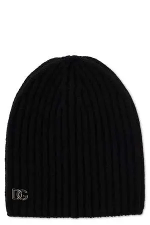 Dolce & Gabbana Knit Wool Hat With Discreet Side Logo - Black