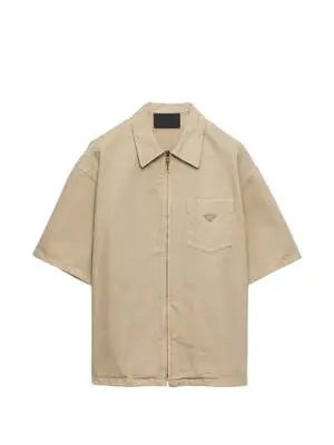 Prada Short-sleeve Zip-front Overshirt - Sand