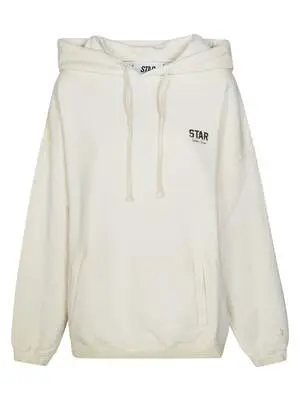 GOLDEN GOOSE Cotton Sweatshirt With Hood And Stella Print - Bianco