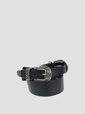 GOLDEN GOOSE Double Buckle Leather Belt - Black
