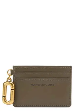 Marc Jacobs Marc Jacobs Mini Leather Card Holder With Gold-Tone Pendant, Top Pocket & 3 Card Slots Ecru